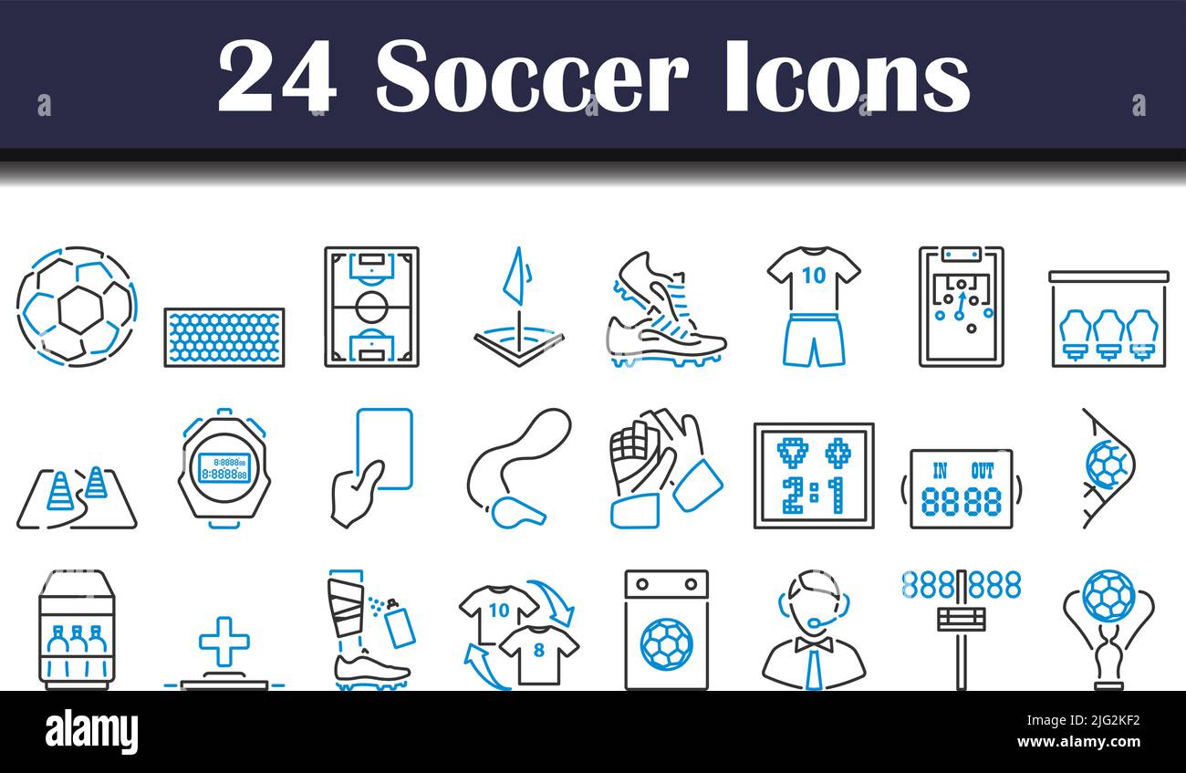 Soccer Icon Set. Editable Bold Outline With Color Fill Design. Vector ...