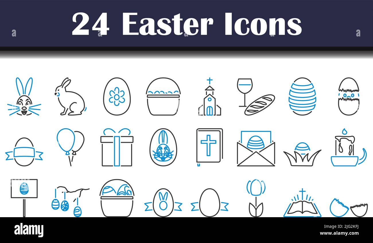 Easter Icon Set. Editable Bold Outline With Color Fill Design. Vector ...