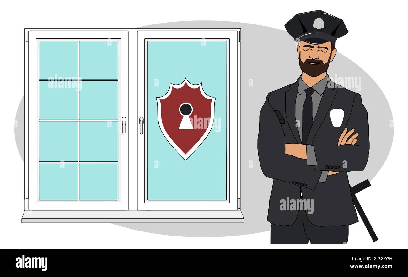 Police officer in uniform standing in front view. Profession people ...