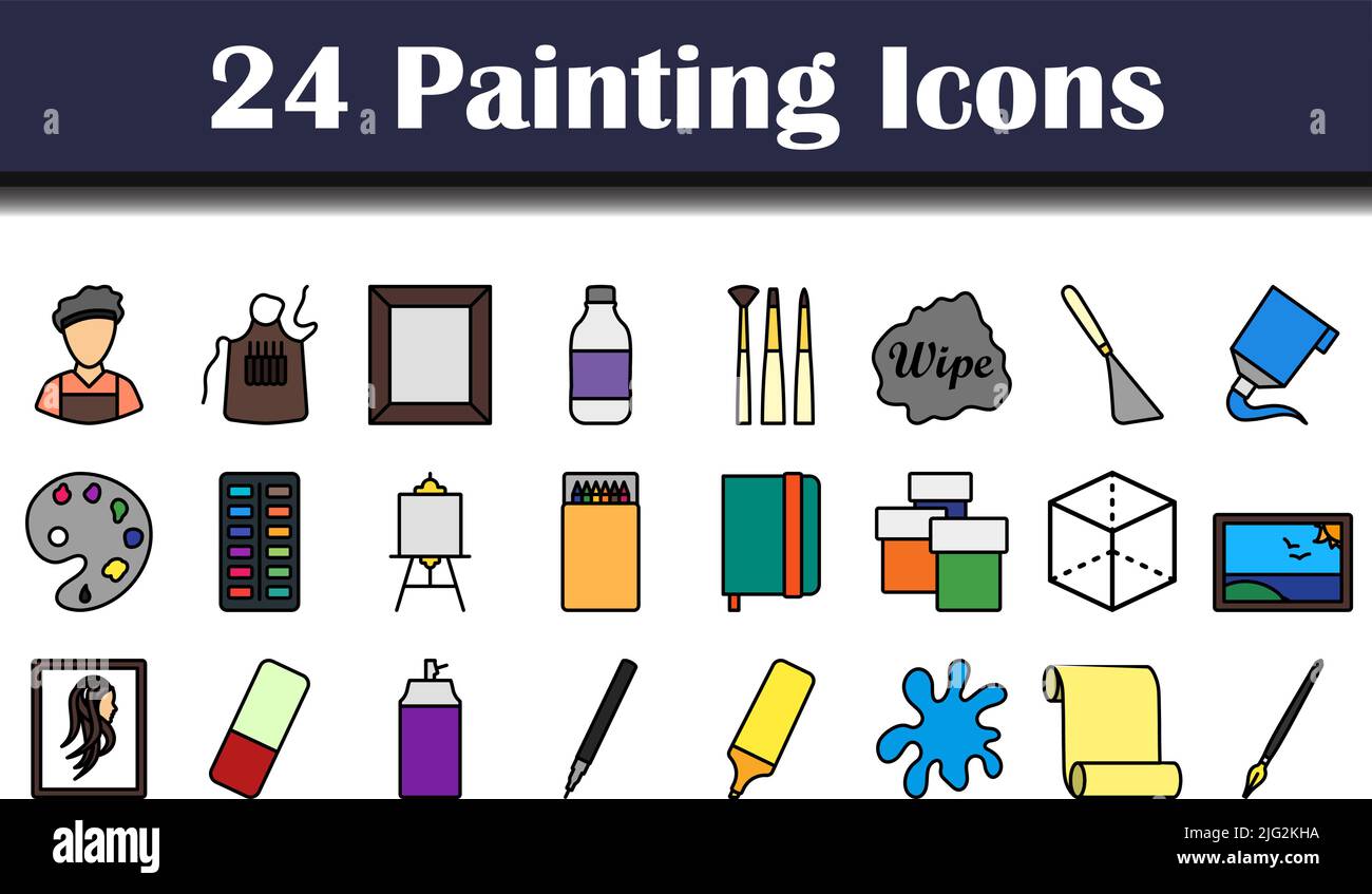 Painting Icon Set. Editable Bold Outline With Color Fill Design. Vector ...