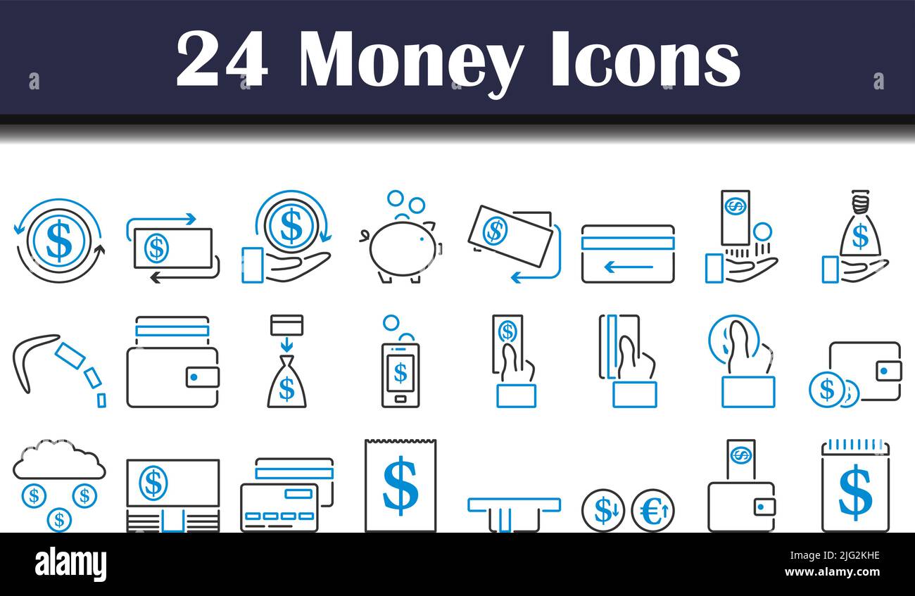 Money Icon Set. Editable Bold Outline With Color Fill Design. Vector ...