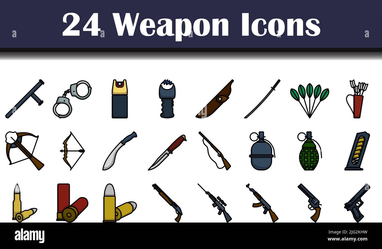 Weapon Icon Set. Editable Bold Outline With Color Fill Design. Vector ...