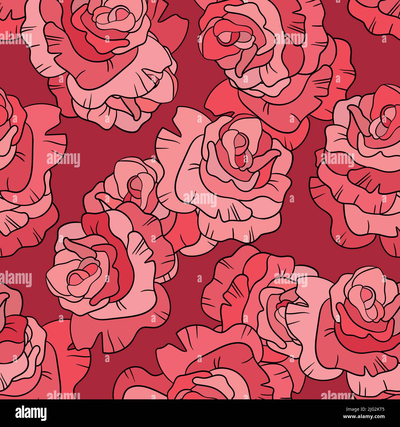Seamless floral pattern with pink roses. Cartoon style. Design for ...