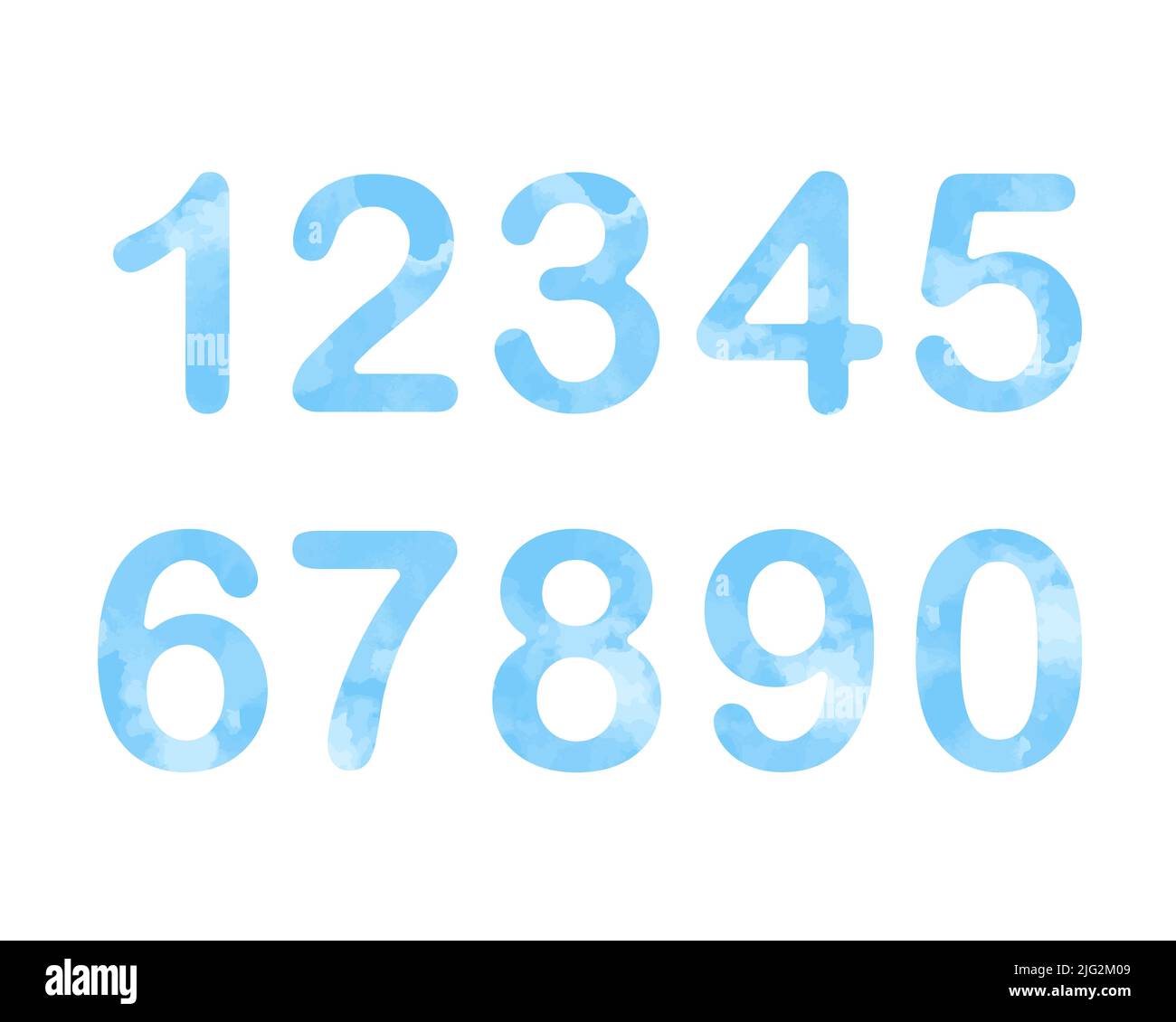 Baby numbers watercolor blue sky set vector illustration. Digits ...