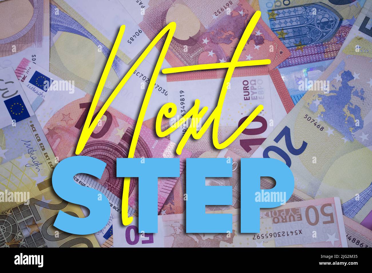 Next Step word with money. Paper currency background with different ...