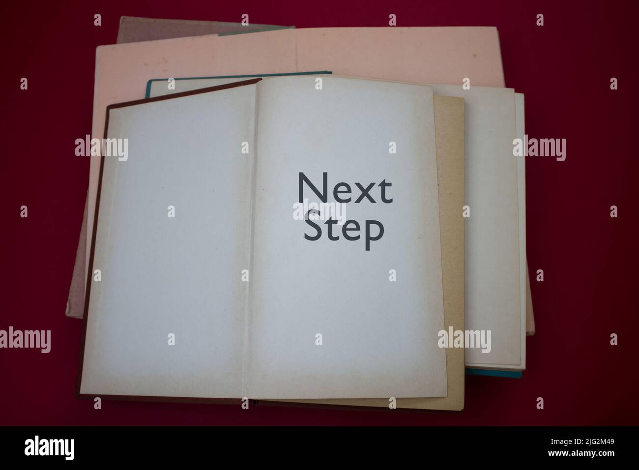 Next Step word in opened book with vintage, natural patterns old ...