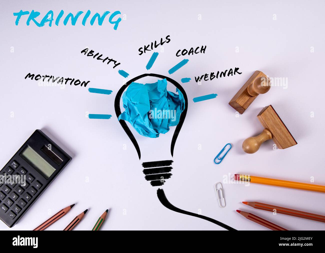 Training concept. Abstract light bulb on a white office desk Stock ...