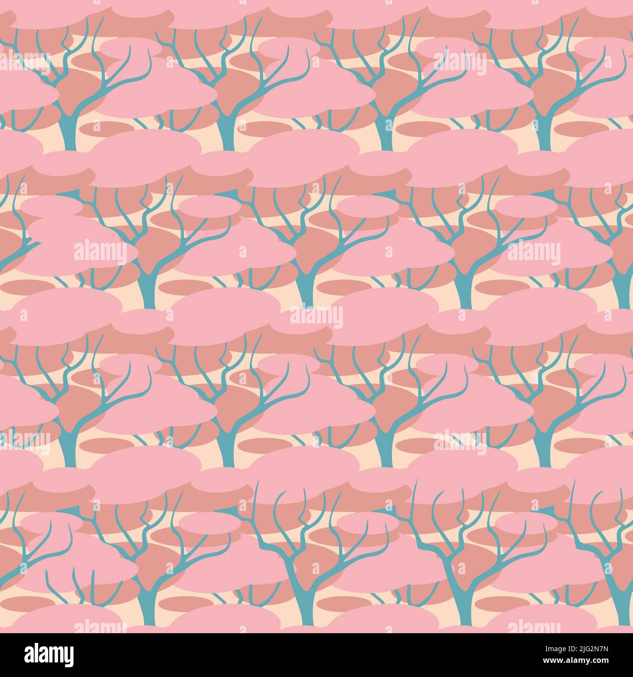 Blue pink pastel color tree seamless pattern cartoon forest background ...
