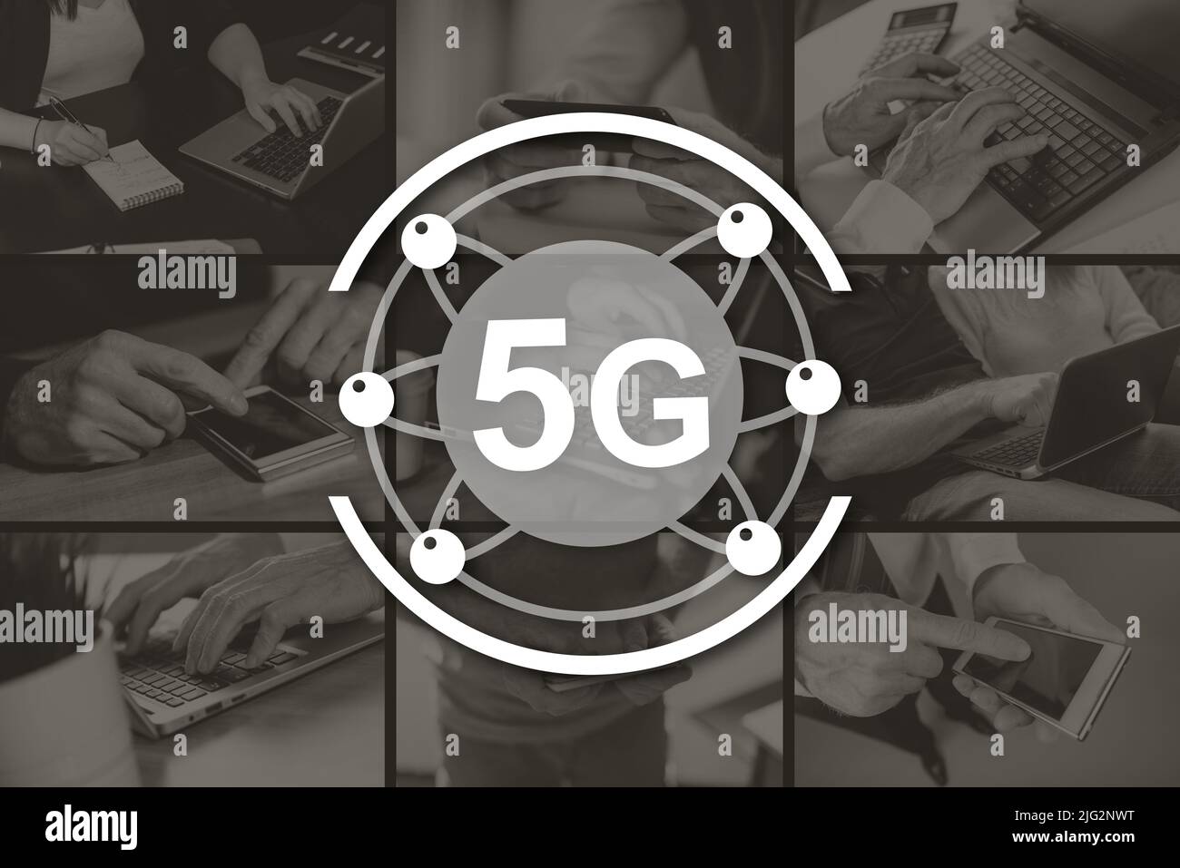 5g concept illustrated by pictures on background Stock Photo - Alamy