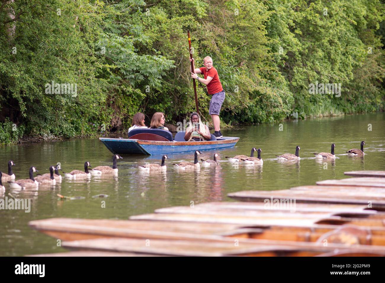 Punting on a summers evening on the River Churwell , Oxford, England ...