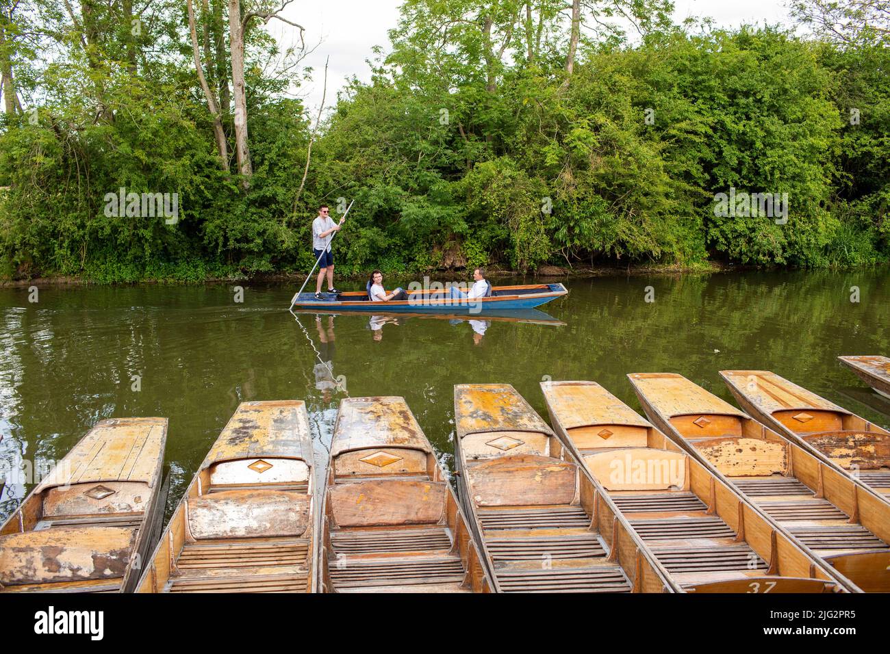 Punting on a summers evening on the River Churwell , Oxford, England ...