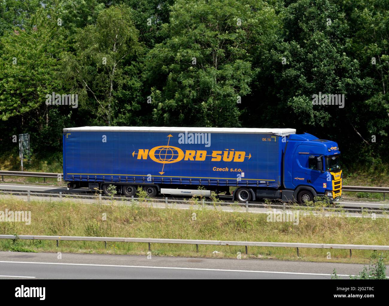 Nord Sud lorry joining the M40 motorway at Junction 15, Warwickshire ...