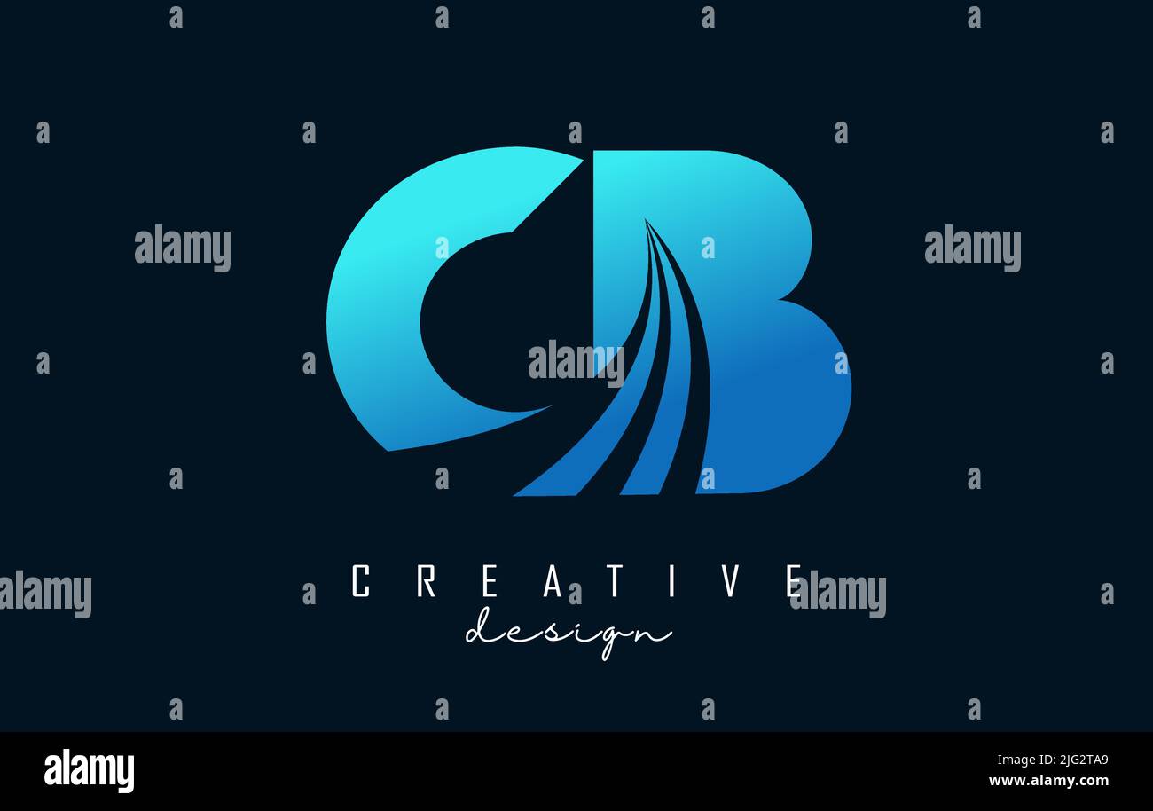 Creative blue letter CB c b logo with leading lines and road concept ...