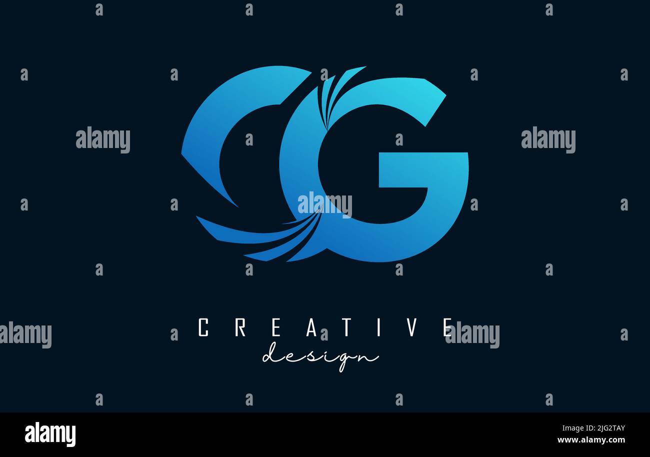 Creative blue letter CG c g logo with leading lines and road concept ...