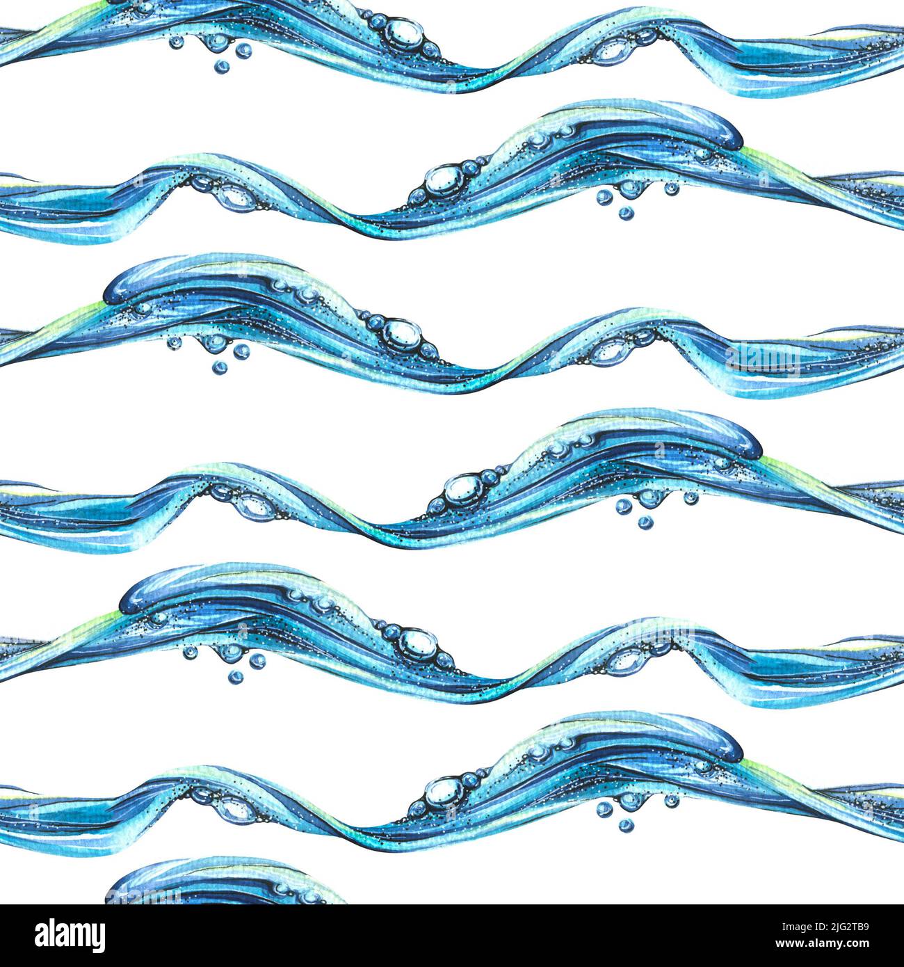 Waves of water, blue. blue, in a repeating pattern on a white ...