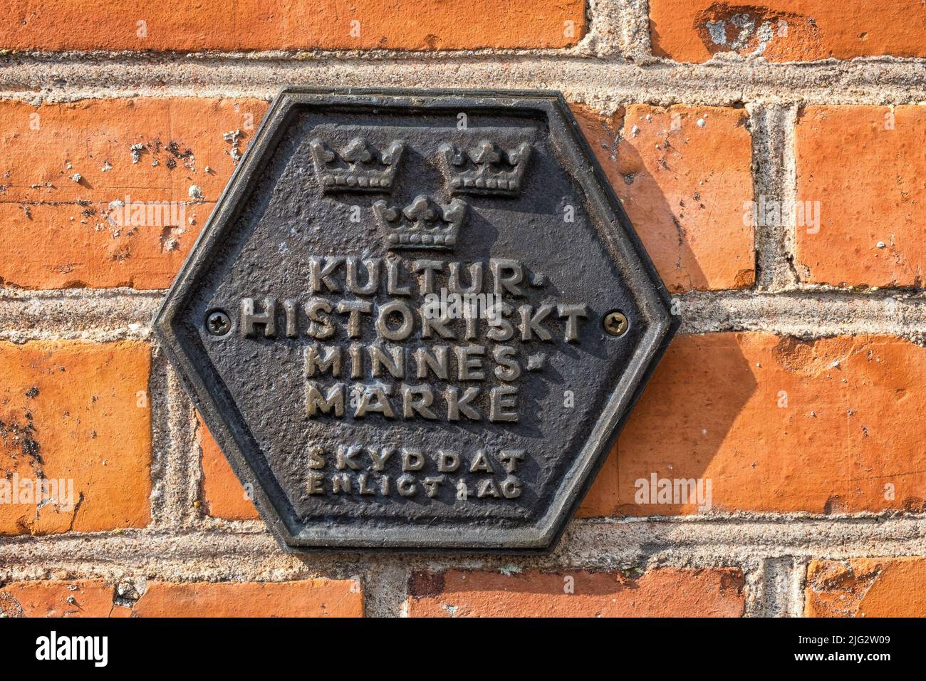 Swedish cultural-historical sign on a brick wall Stock Photo - Alamy