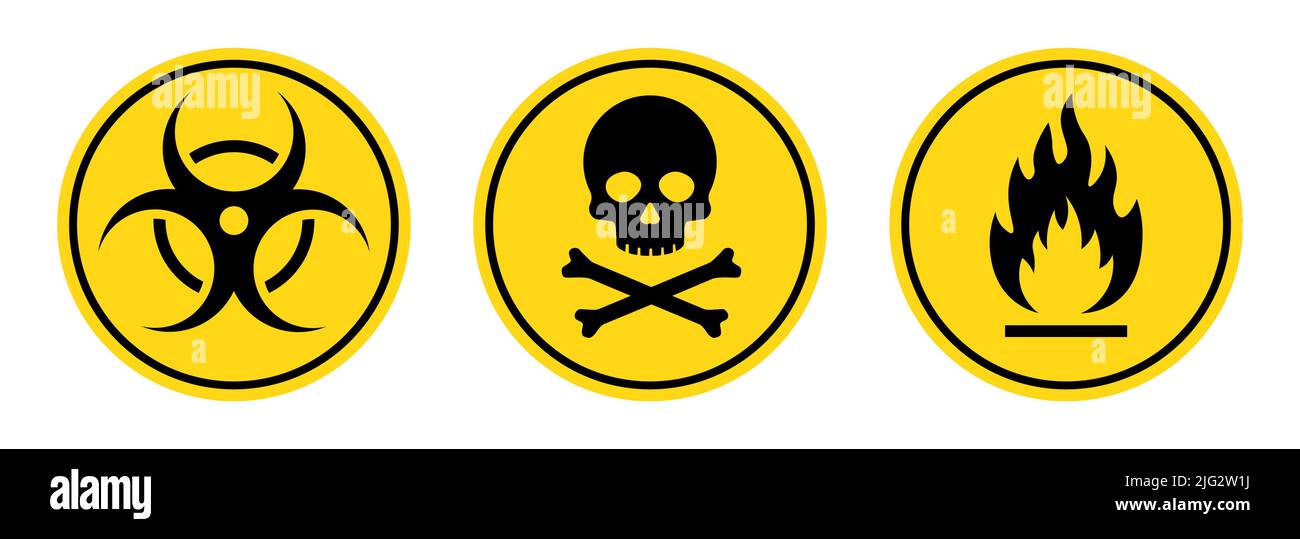 Danger toxic, poison, toxic, biohazard caution sign set. Skull, virus ...