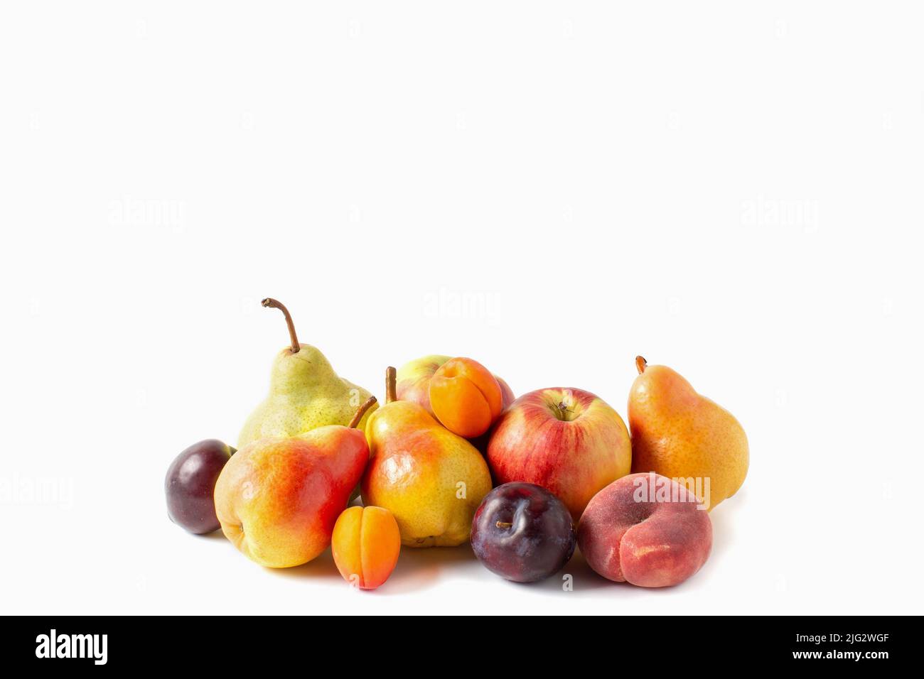 Fruits assortment isolated on white background. Pears, apple,apricots ...