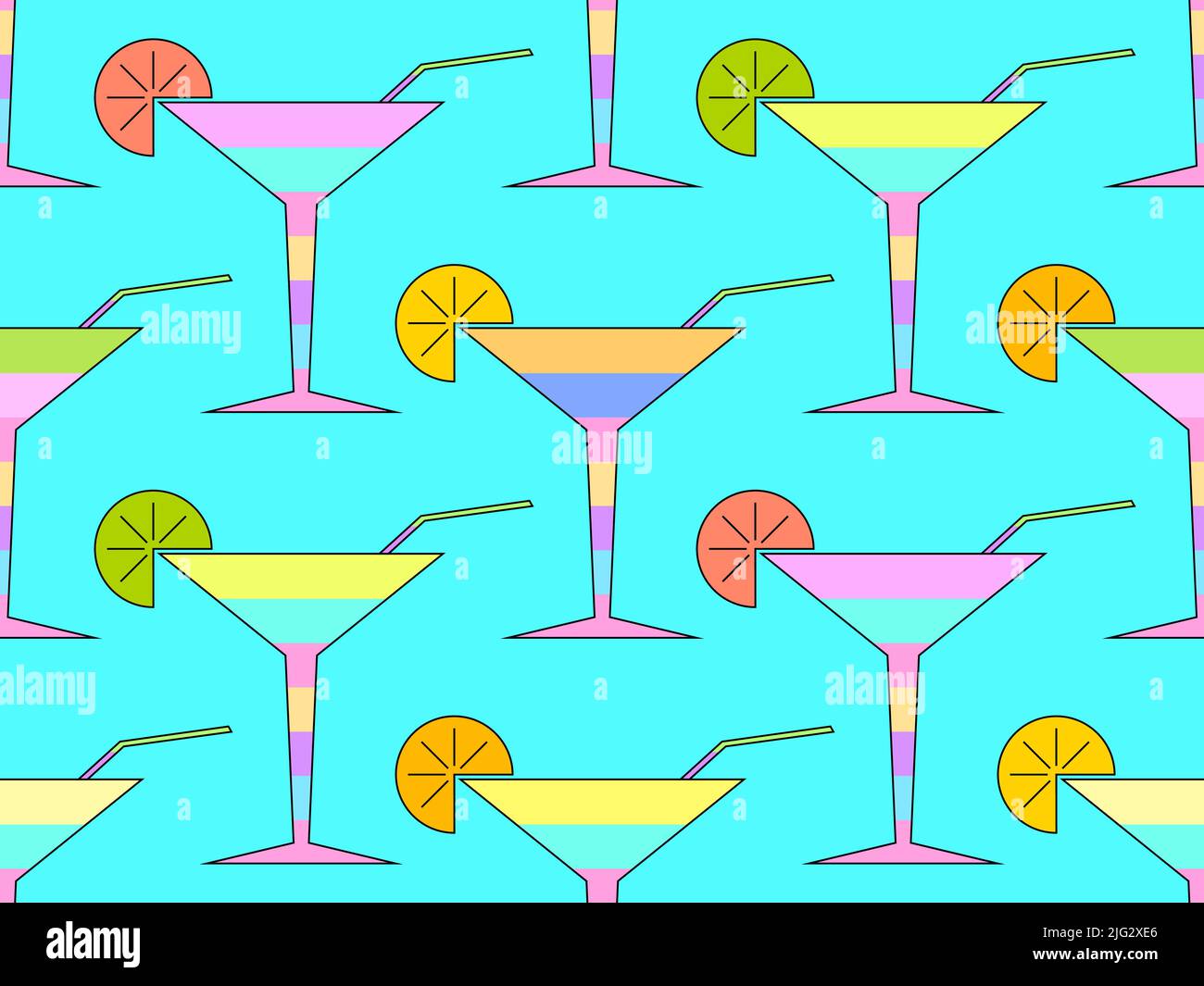 Cocktail with umbrellas 80s style seamless pattern. Alcoholic cocktails ...