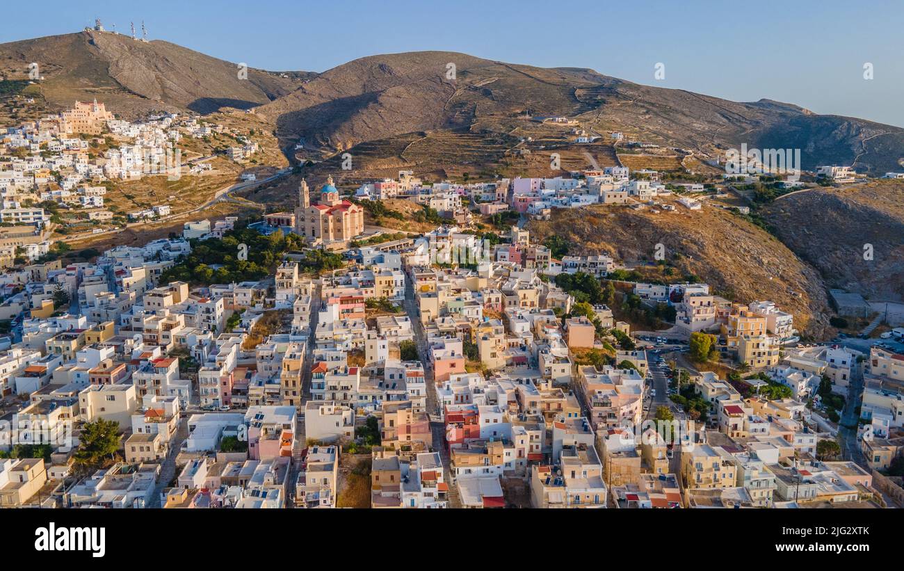 The holy temple of resurrection on the top of Ermoupoli,Syros,Greece ...