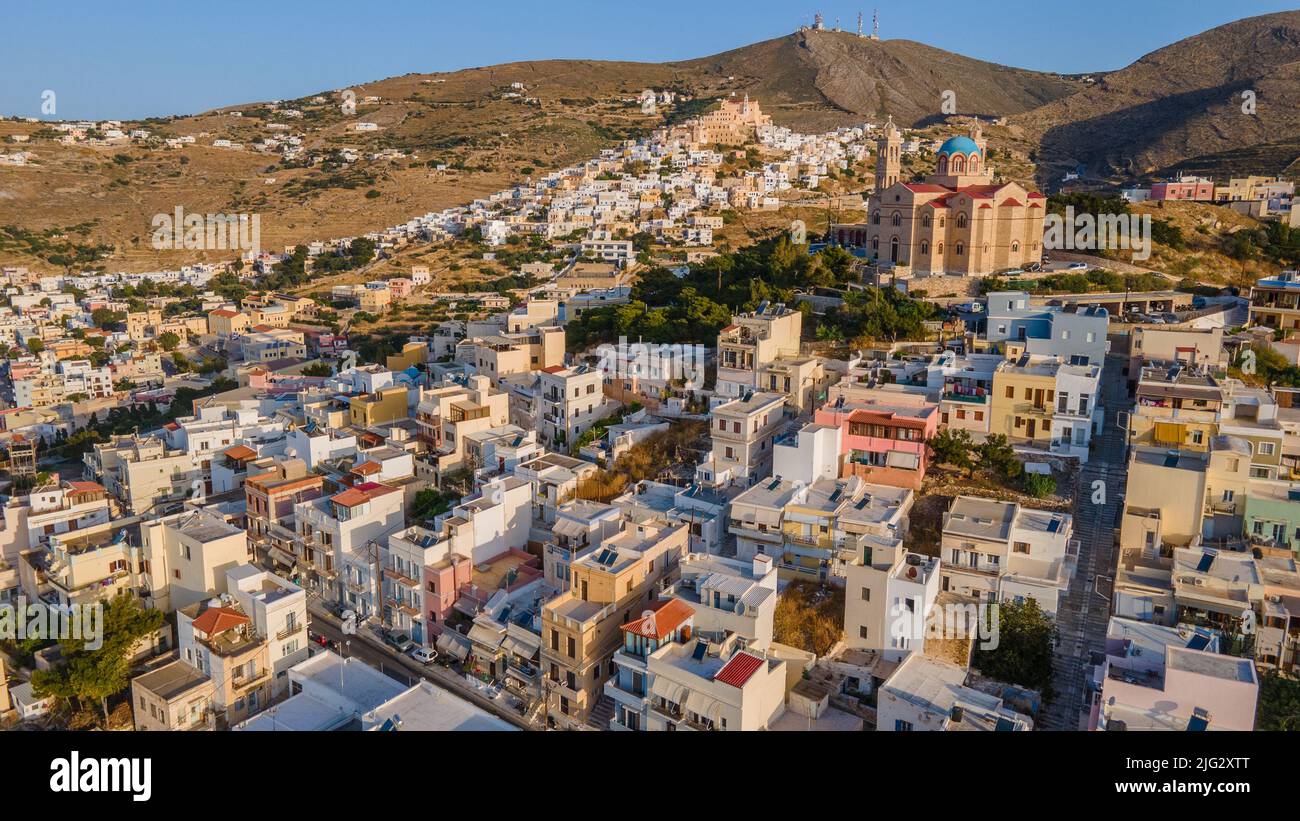 The holy temple of resurrection on the top of Ermoupoli,Syros,Greece ...