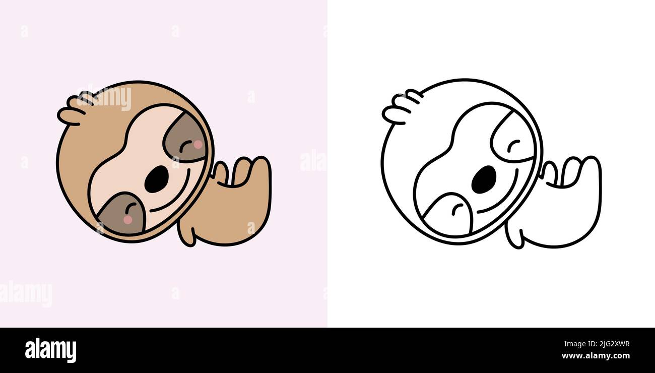 Cute Sloth Clipart for Coloring Page and Illustration. Happy Clip Art ...