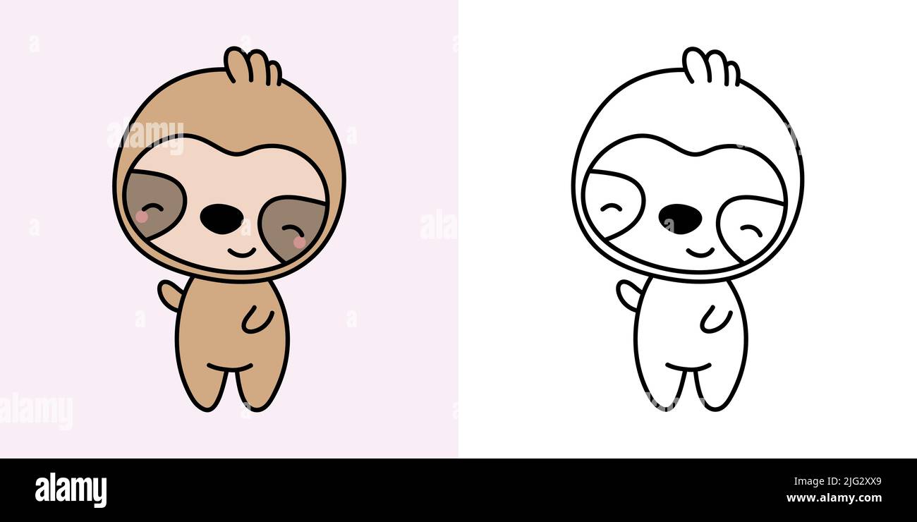 Clipart Sloth Multicolored and Black and White. Cute Clip Art Sloth ...