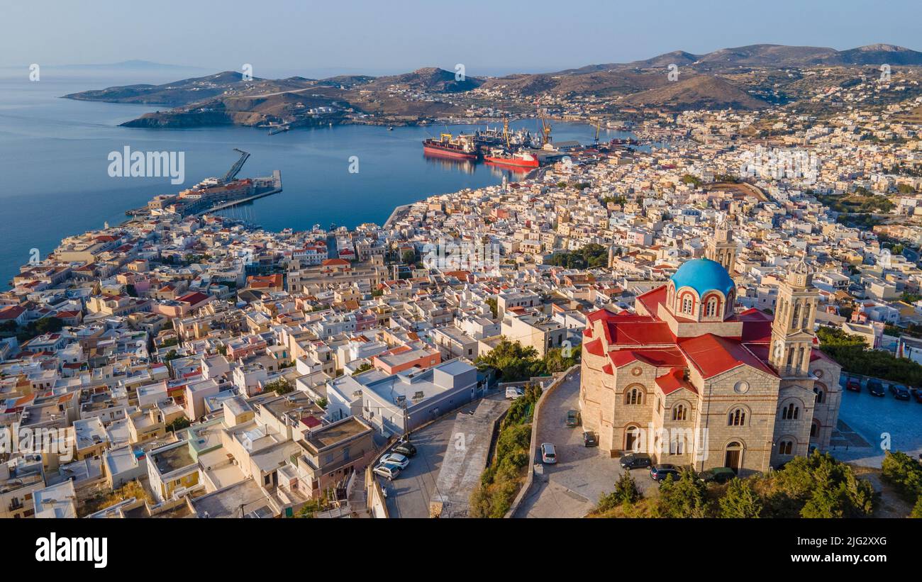 The holy temple of resurrection on the top of Ermoupoli,Syros,Greece ...