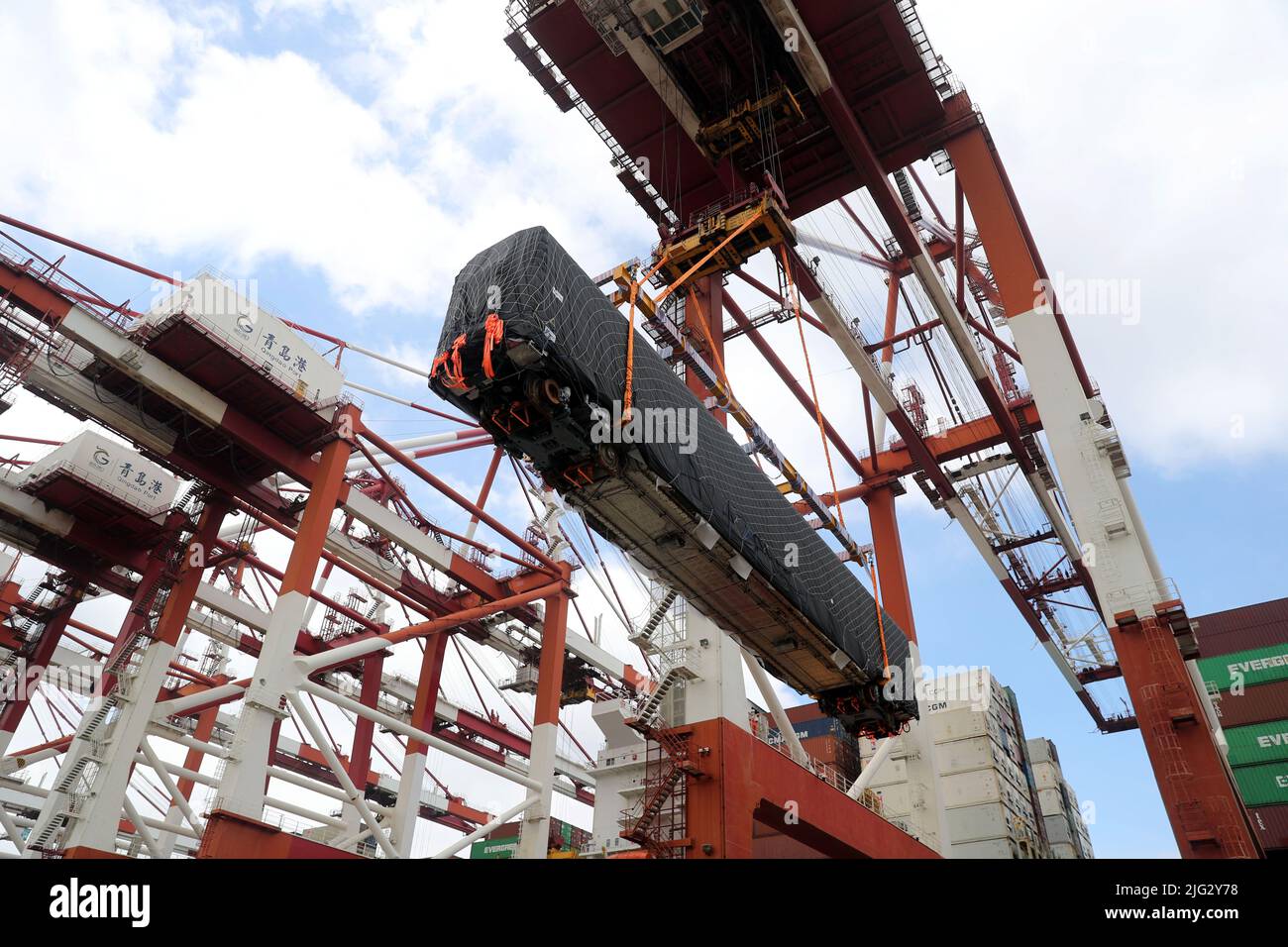 QINGDAO, CHINA - JULY 7, 2022 - A trunk double-decker stainless steel ...