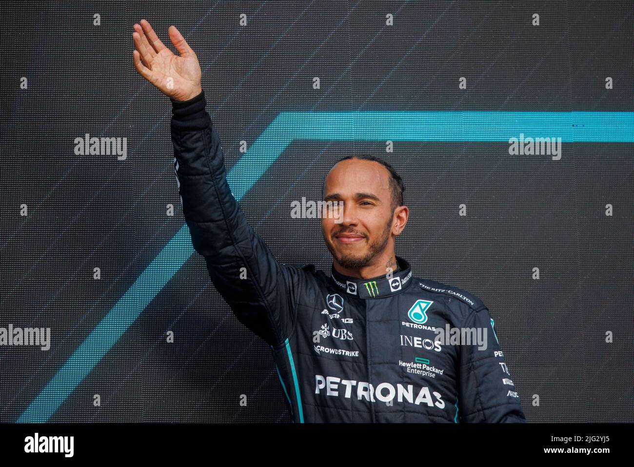 Lewis Hamilton celebrates his 3rd place finish on the podium at the F1 ...