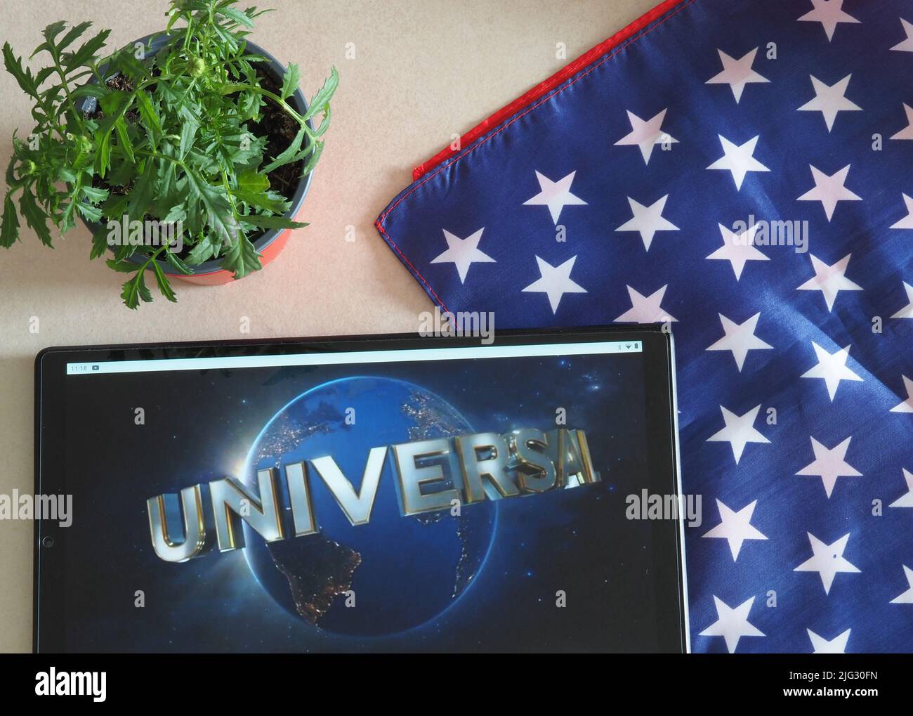 In this photo illustration Universal Pictures logo seen displayed on a ...
