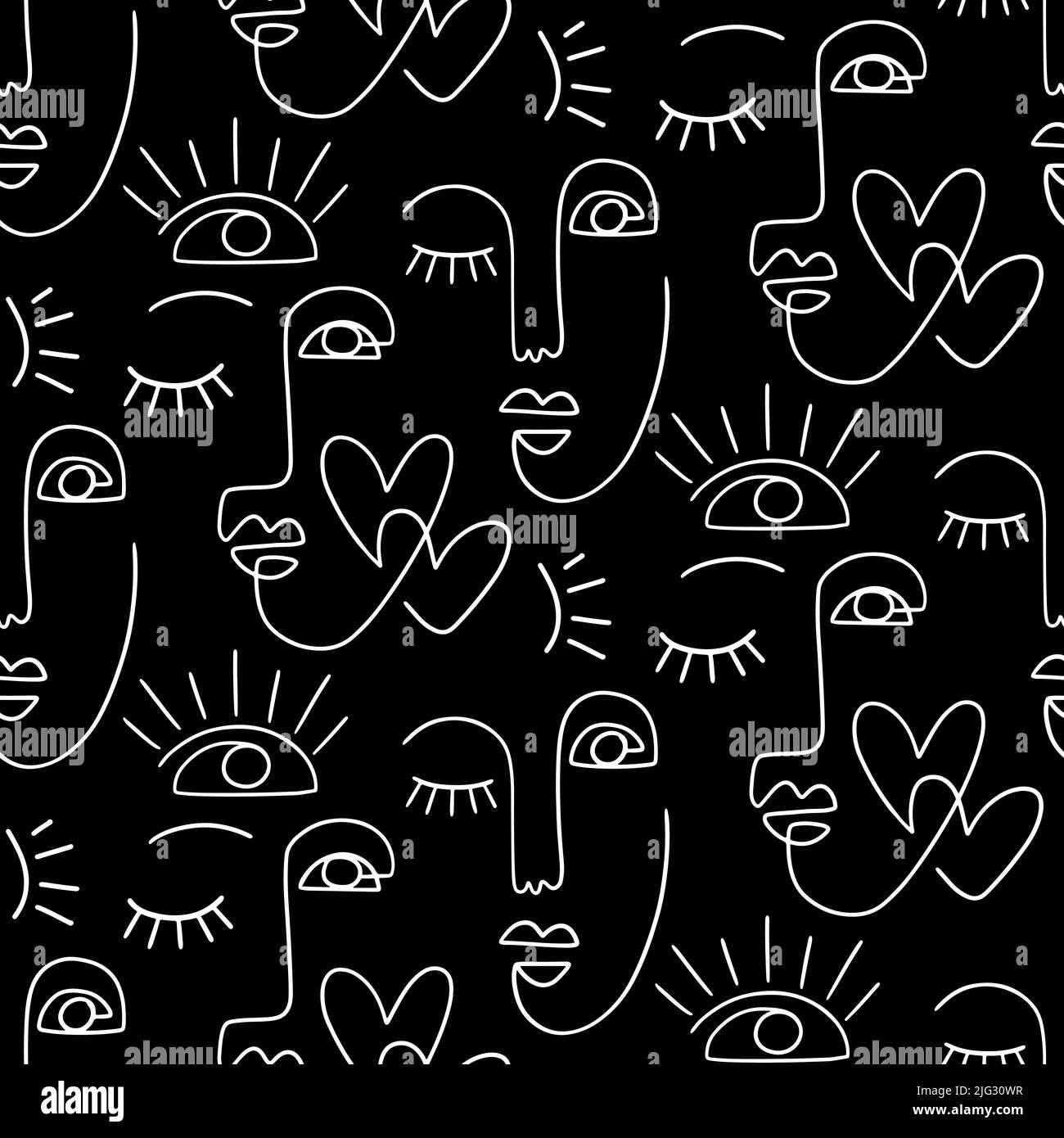 One line drawing abstract face seamless pattern Stock Vector Image ...