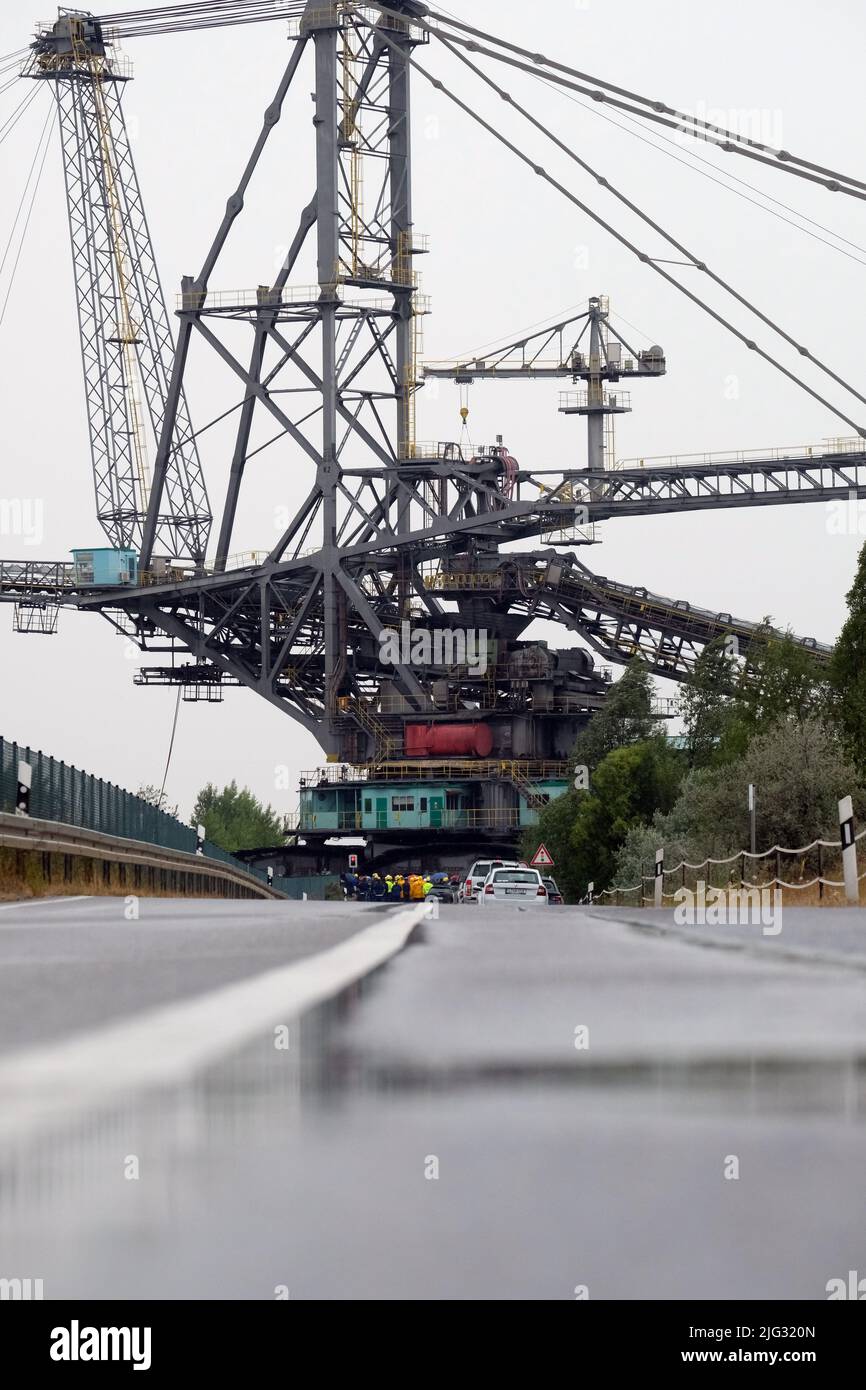 Profen, Germany. 07th July, 2022. A large open pit mining machine ...