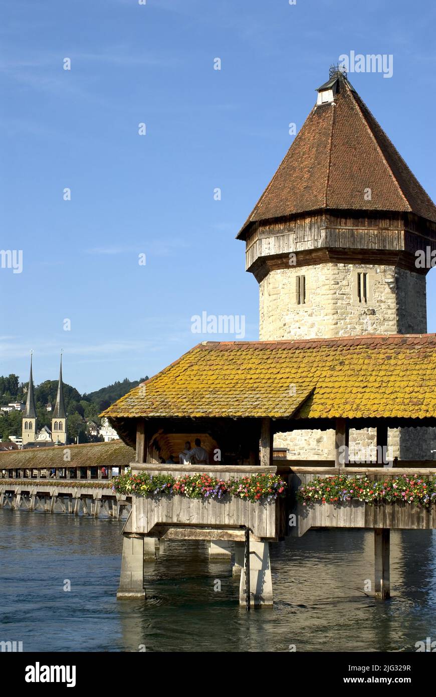 Kapellbruecke, Chapel Bridge, covered wooden footbridge with water ...