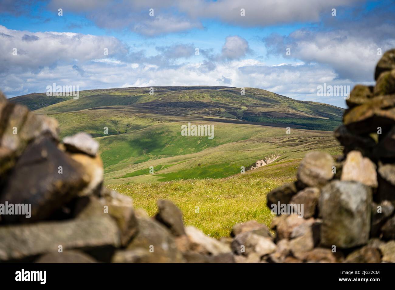View of The Cheviot from the cairn on the summit of Windy Gyle, border ...