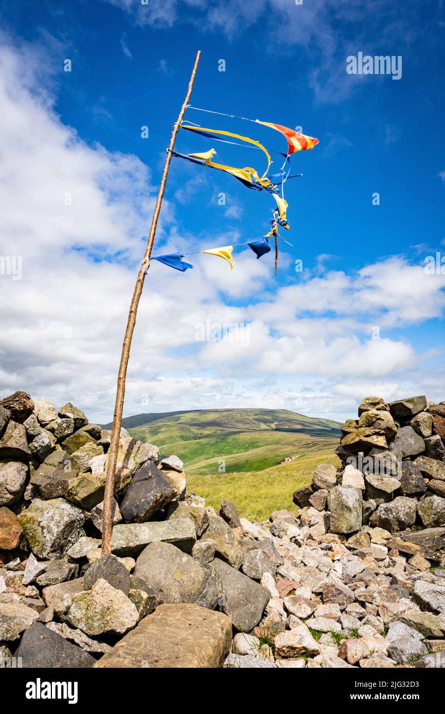 View of The Cheviot from the cairn on the summit of Windy Gyle, border ...