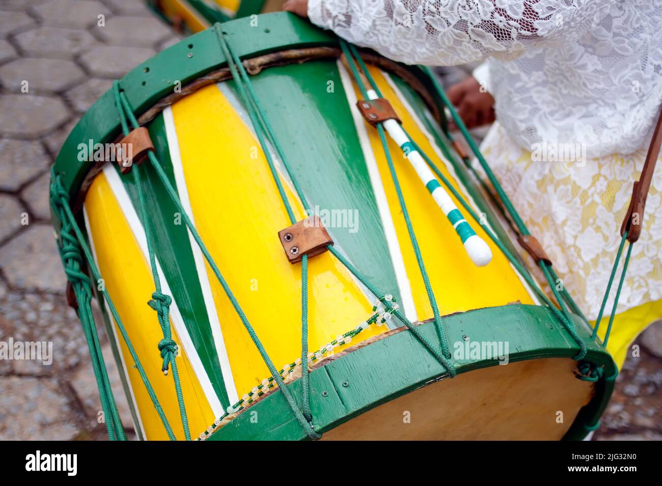 detail of percussive instruments characteristic of the rosary festival ...