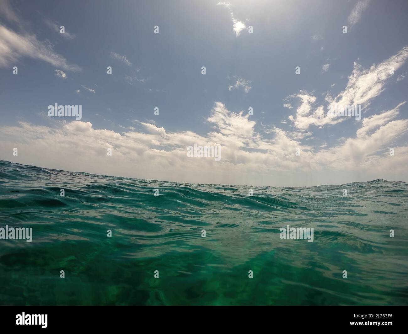 Seascape Mediterranean sea, split view over and under water surface ...
