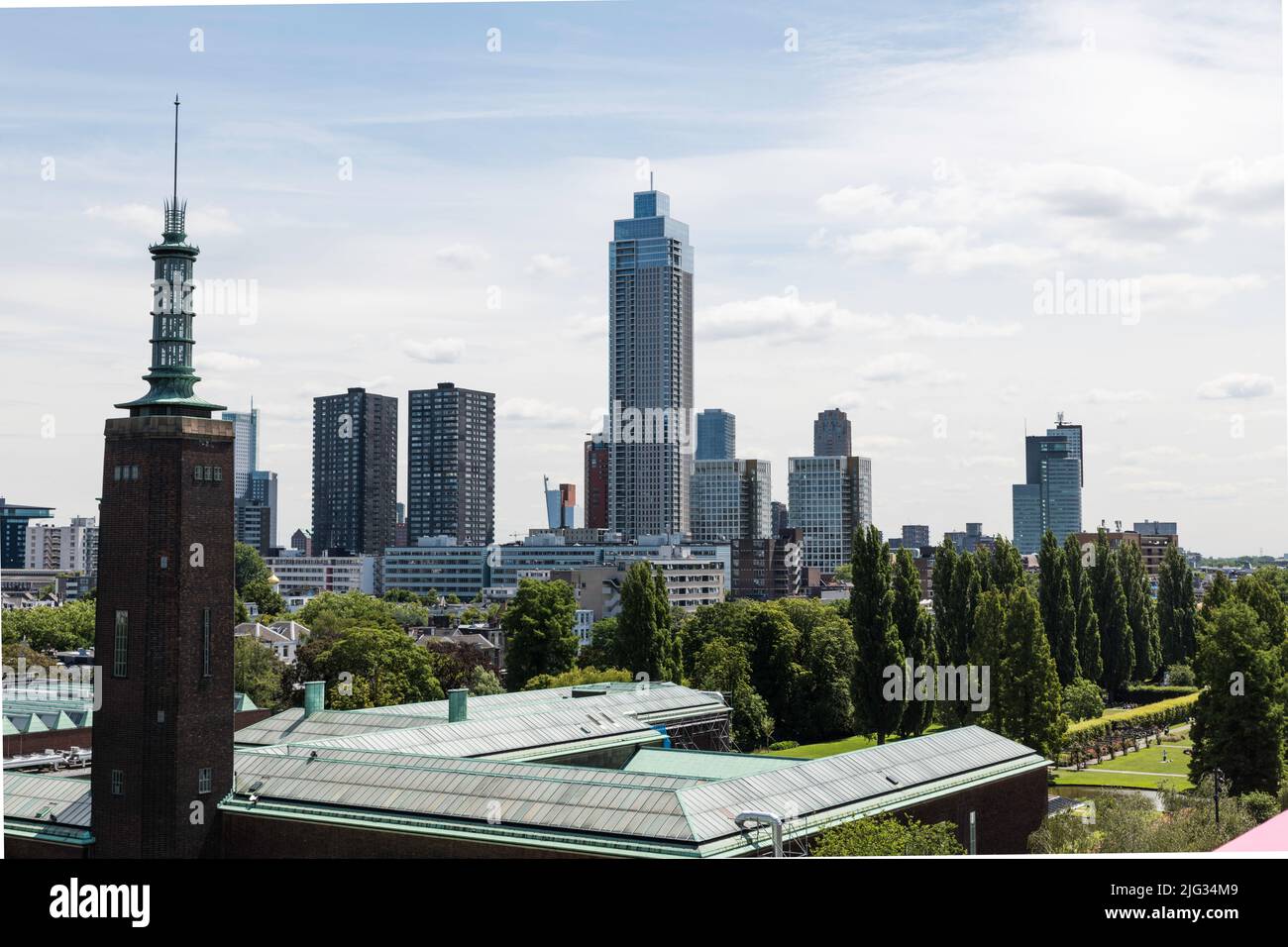the skyline of rotterdam with new buildings and lot of greenery Stock ...