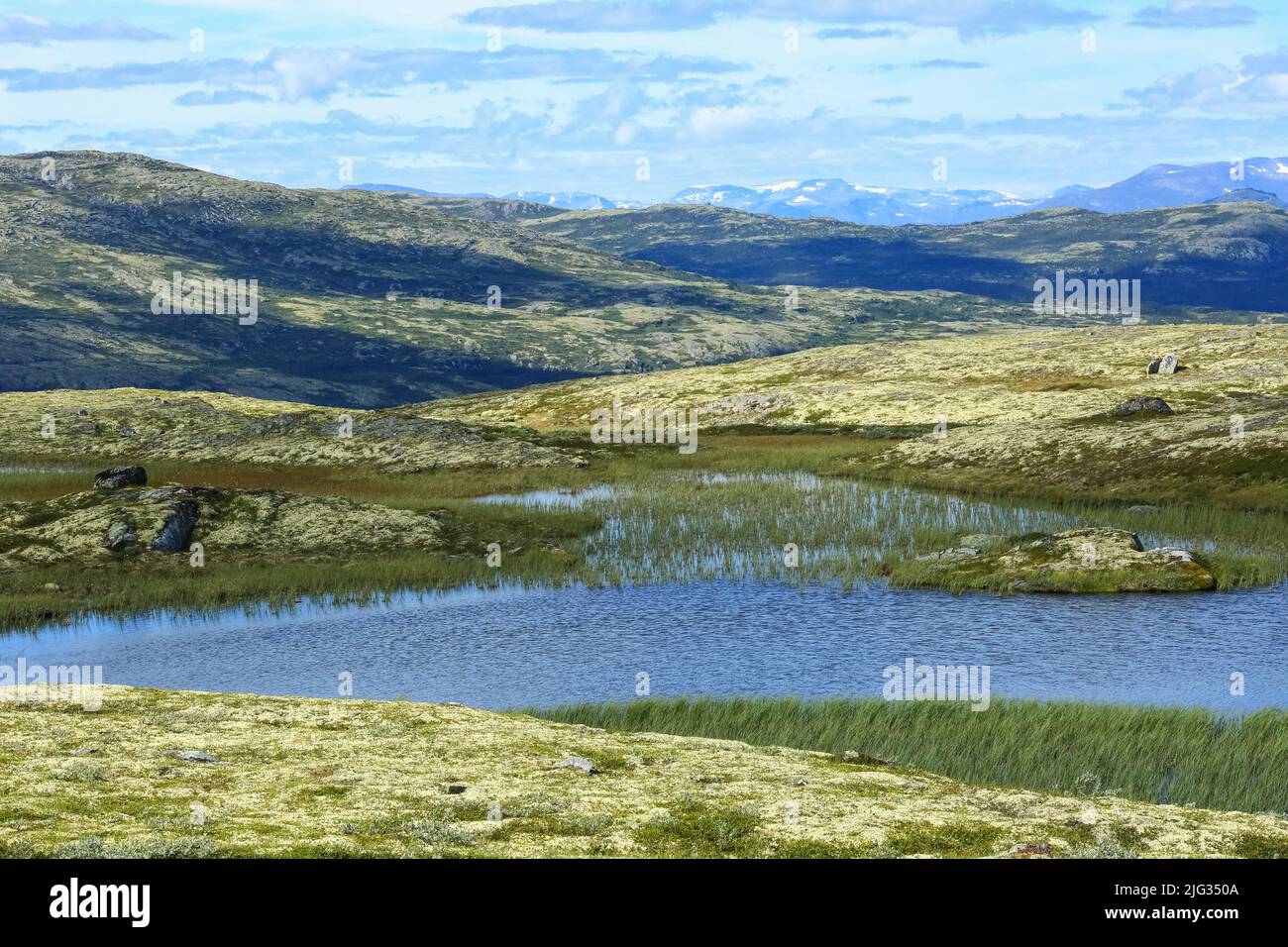 Aerial view of the mountains, lakes and swamp in the Innerdalen ...