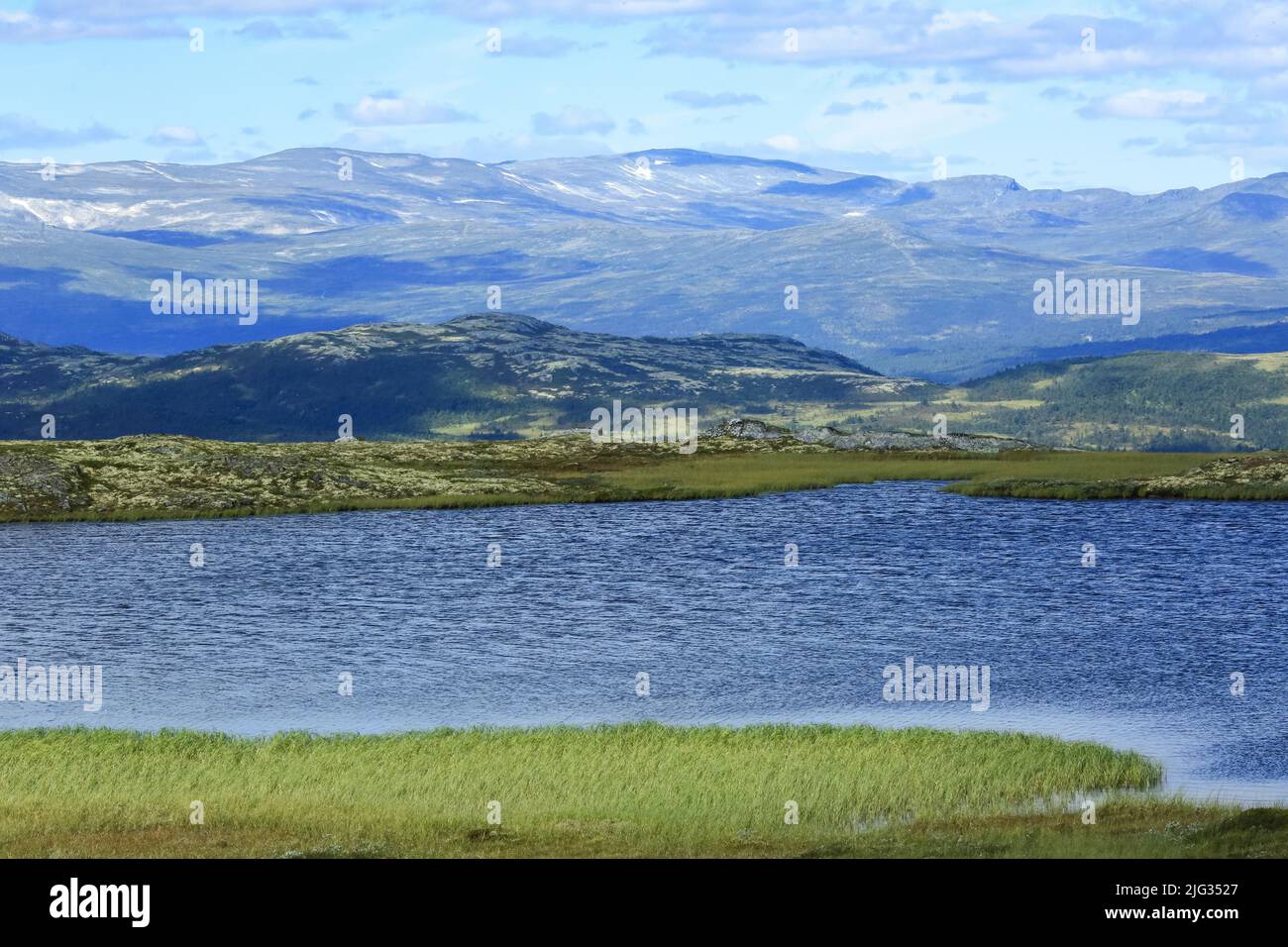 Aerial view of the mountains, lakes and swamp in the Innerdalen ...