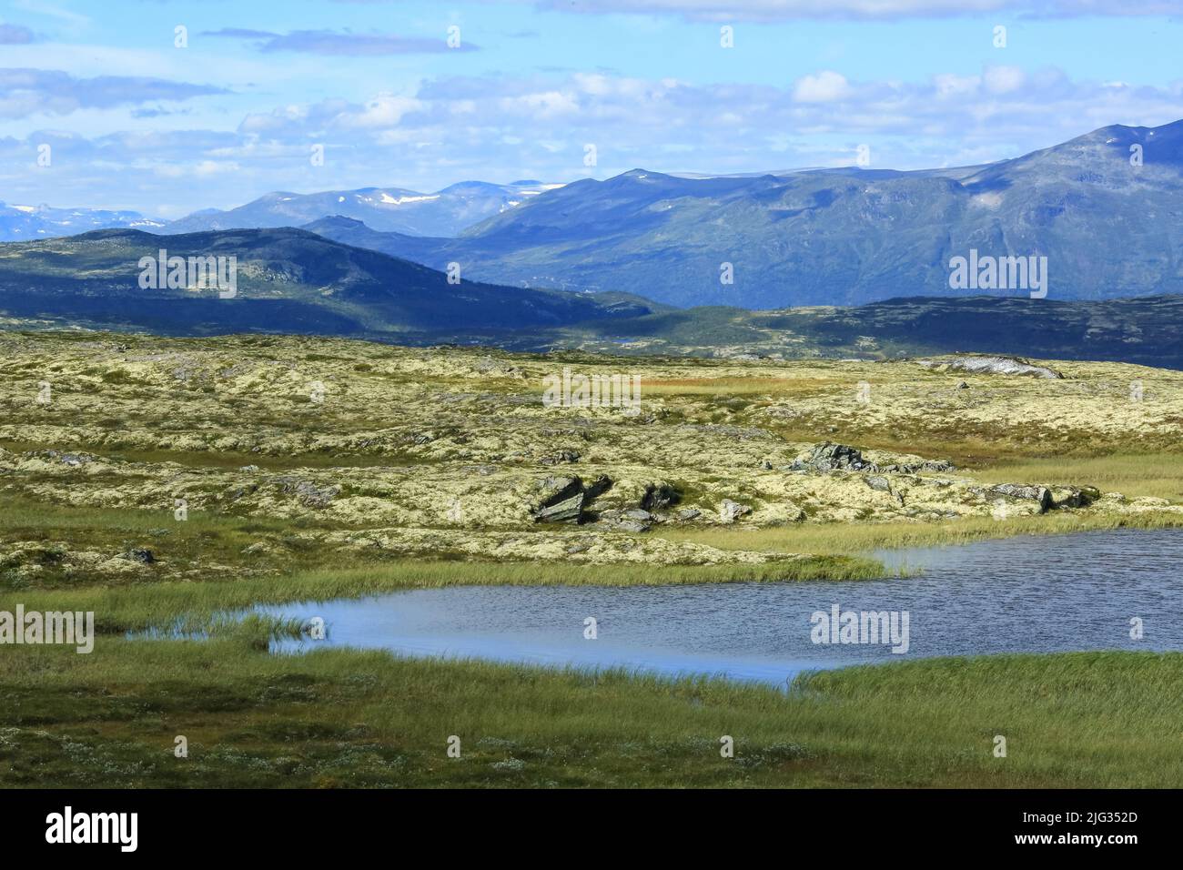 Aerial view of the mountains, lakes and swamp in the Innerdalen ...