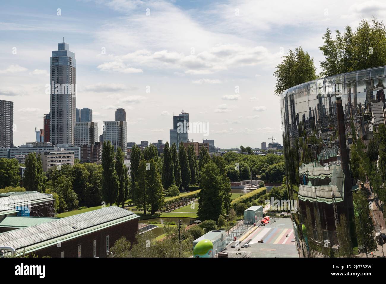 the skyline of rotterdam with new buildings and lot of greenery Stock ...