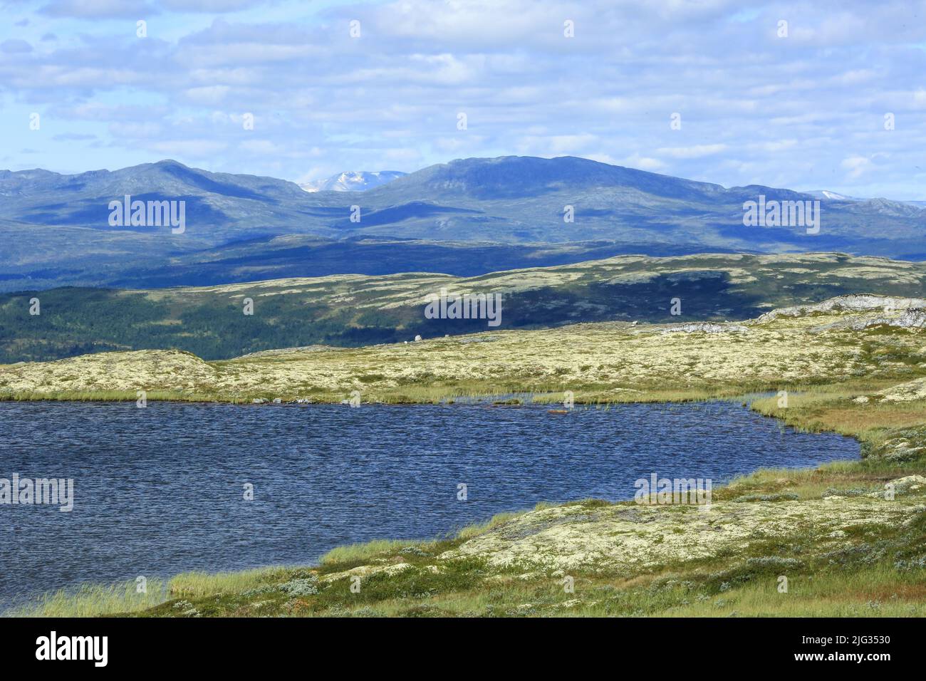 Aerial view of the mountains, lakes and swamp in the Innerdalen ...
