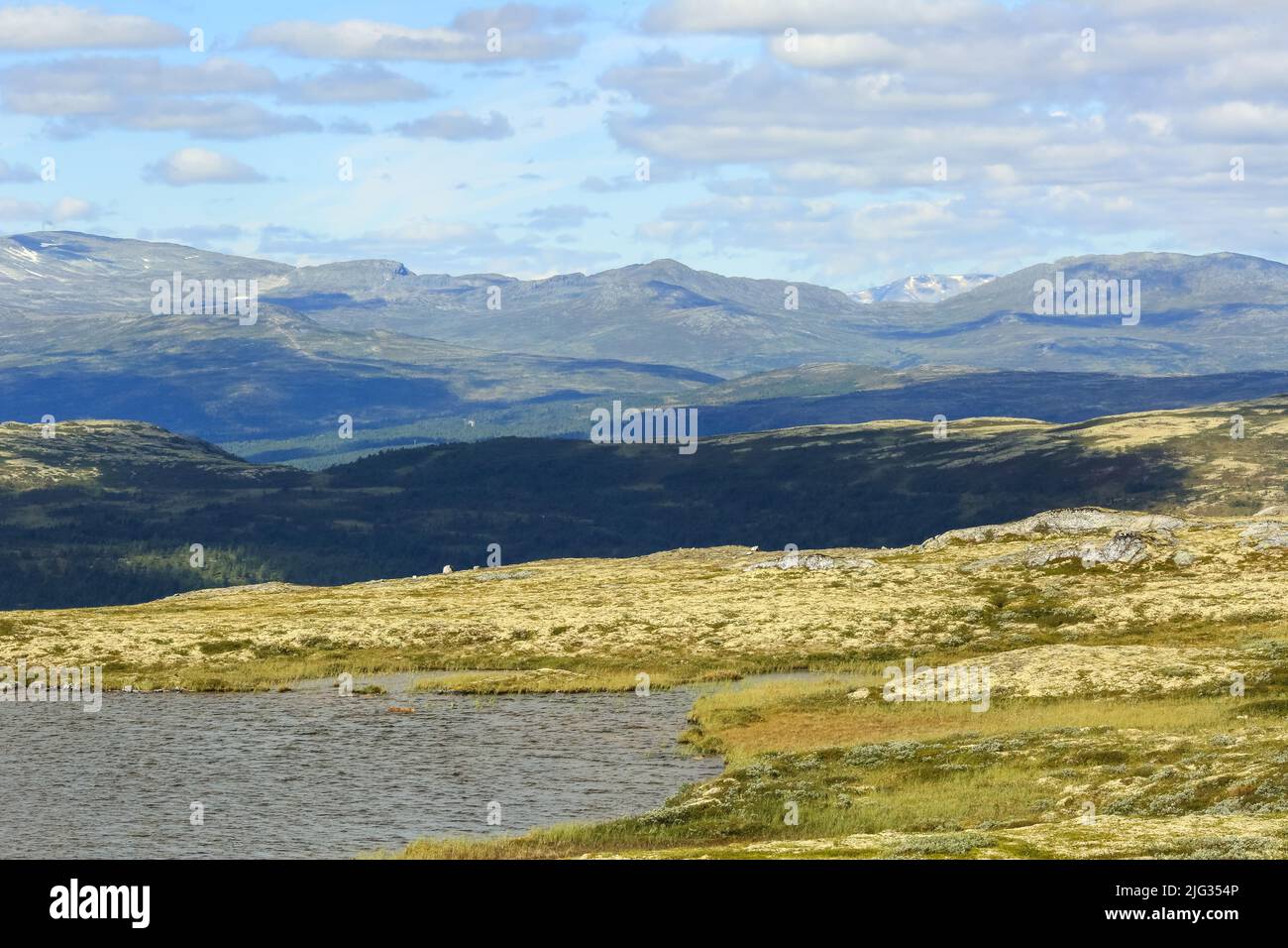 Aerial view of the mountains, lakes and swamp in the Innerdalen ...