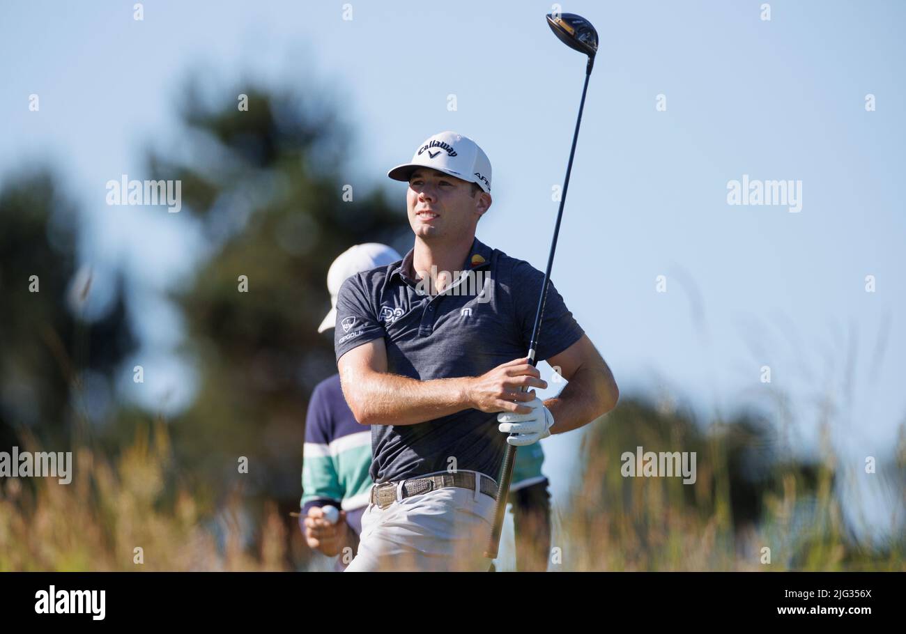 Sam Burns on the 10th tee during day one of the Genesis Scottish Open ...