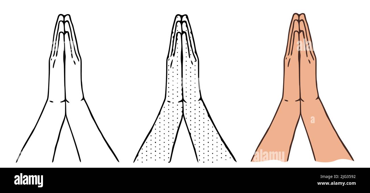 Vector illustration of praying hands in different styles isolated on ...