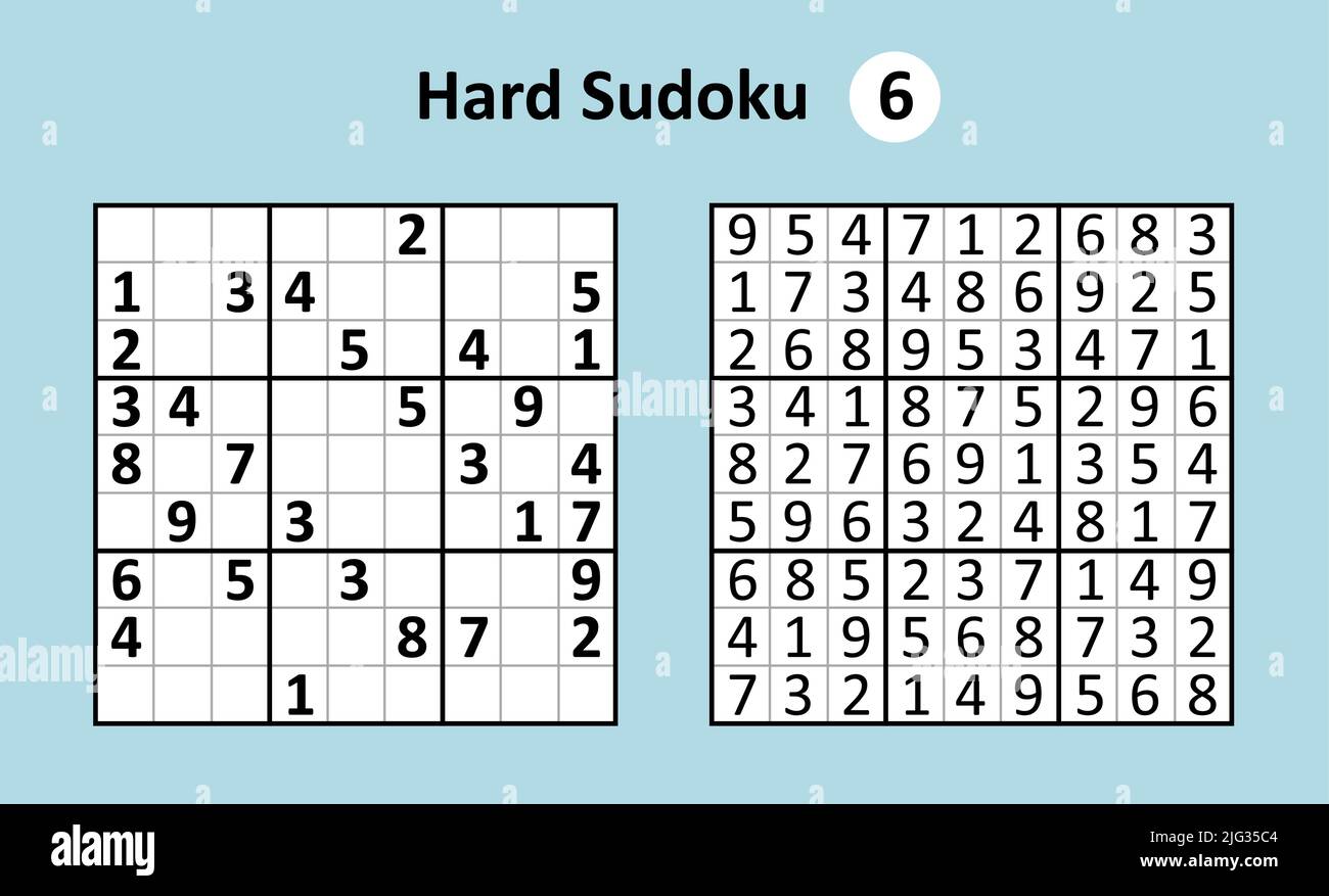 Sudoku game with answers. Hard complexity. Simple vector Stock Vector Image & Art - Alamy