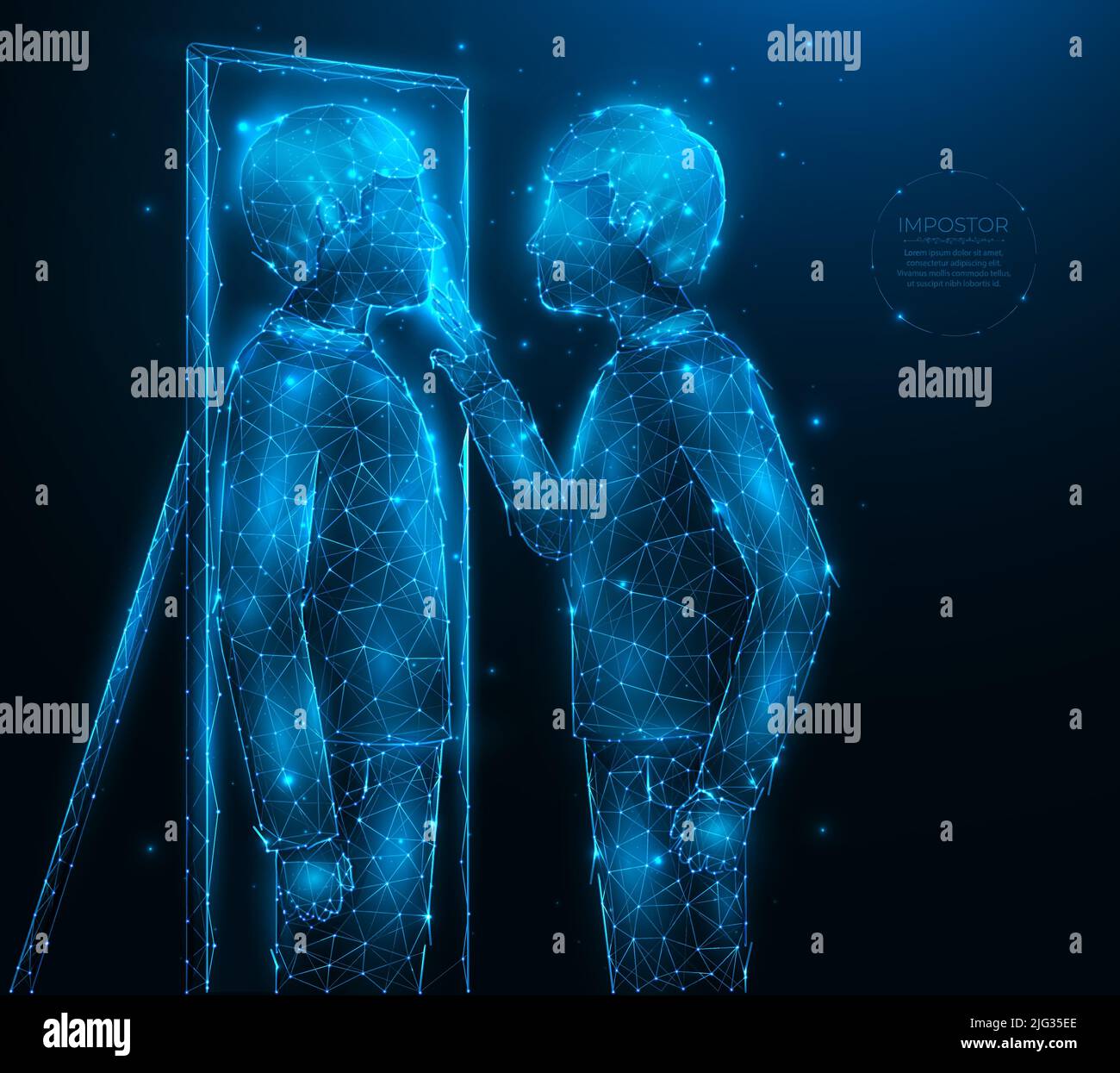 Vector polygonal illustration of a person who stands near a mirror and ...