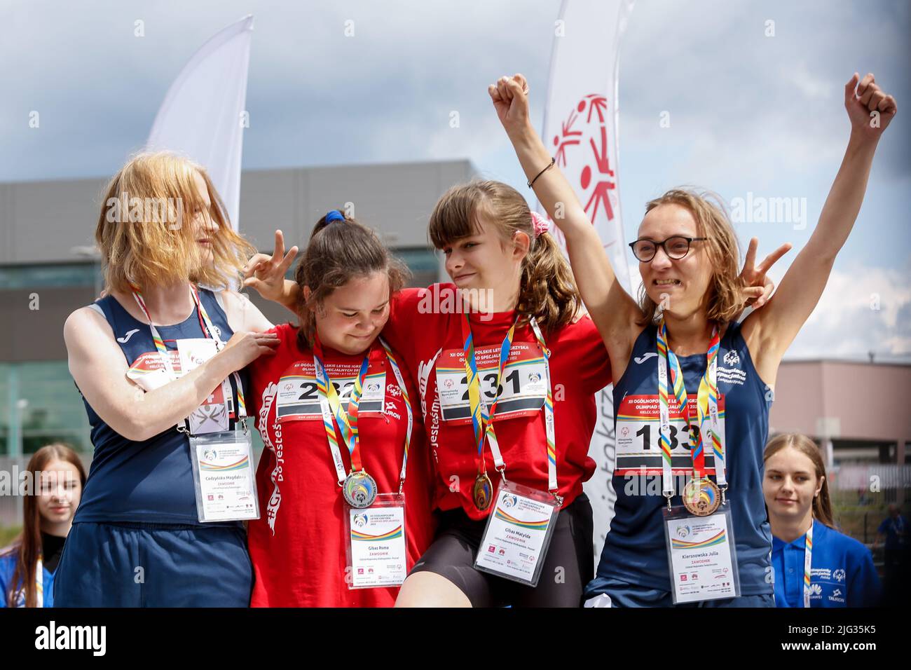 Athletes from Poland shows joy as they receive a medals during Polish ...